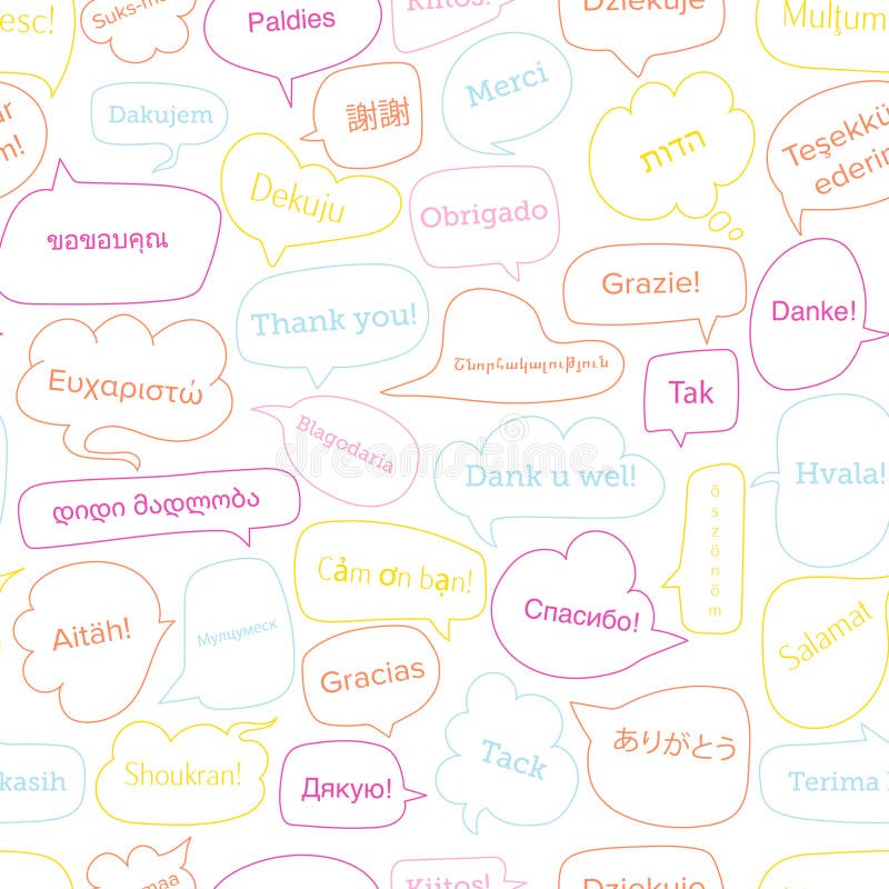 Thank You Text in Different Languages. Seamless Hand Drawn Pattern with ...
