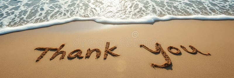 Thank You Written in Sand on a Beach with Gentle Waves Rolling in at ...