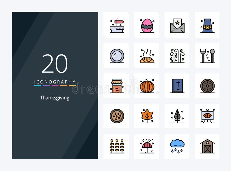 20 Thanks Giving Line Filled Icon for Presentation. Vector Icons ...