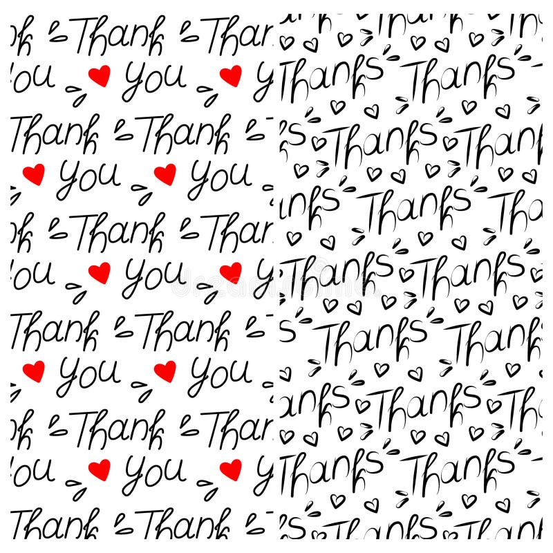 Thanks Hand Drawn Lettering with Decorative Elements and Hearts Shape ...