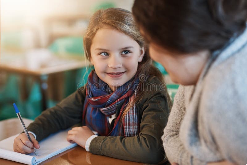 Thanks for Helping Me. an Elementary School Girl Getting Help from Her ...