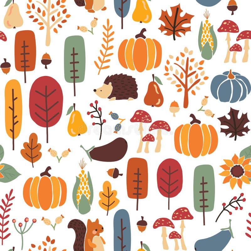 Happy Thanksgiving Scandi Style Card with Autumn Abstract Doodle Leaves ...