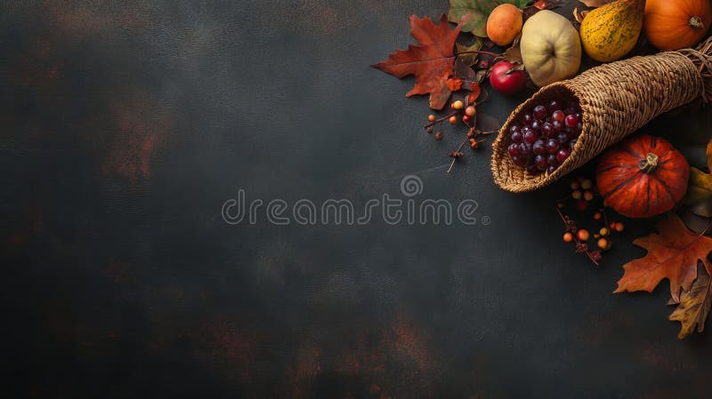 Thanksgiving Background with a Small Cornucopia and Empty Space. Stock ...