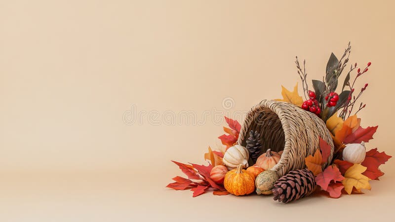 Thanksgiving Background with a Small Cornucopia and Empty Space. Stock ...