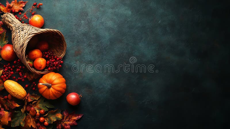 Thanksgiving Background with a Small Cornucopia and Empty Space. Stock ...