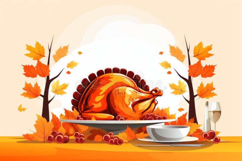Thanksgiving Background with Turkey and Autumn Leaves Vector ...