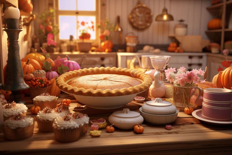 Thanksgiving Baking Scene with a Kitchen Filled Stock Illustration ...