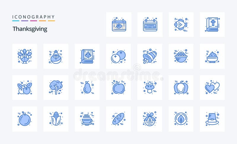 25 Thanksgiving Blue Icon Pack Stock Vector - Illustration of ...