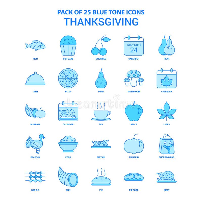Thanksgiving Blue Tone Icon Pack - 25 Icon Sets Stock Vector ...
