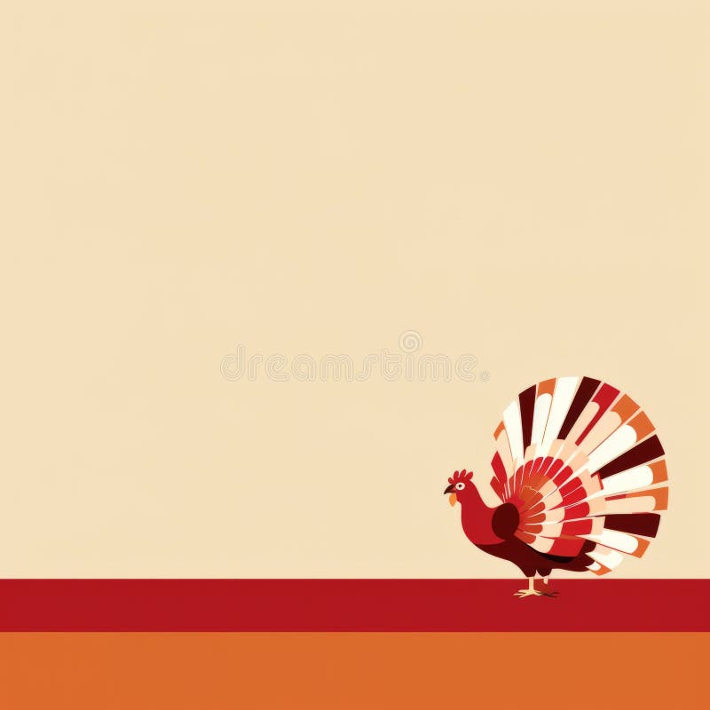 A Thanksgiving Card with a Turkey on a Red and Orange Background Stock ...