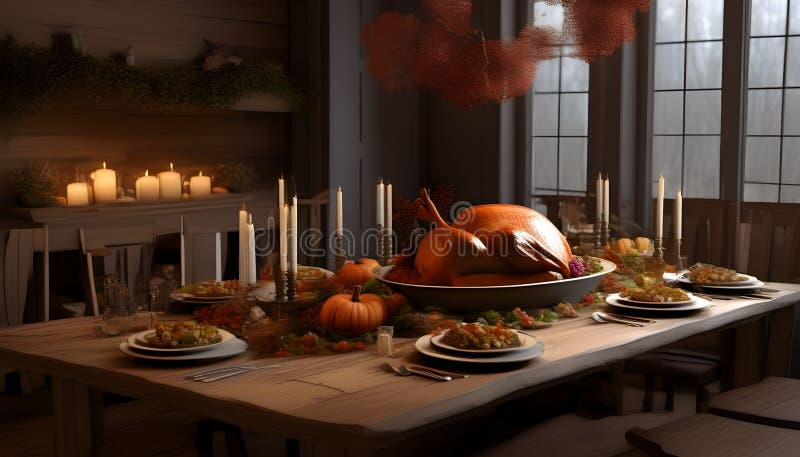 Thanksgiving Celebration at Home, Turkey Holiday Meal. Stock ...