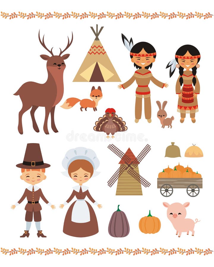 Thanksgiving Characters Set Stock Vector - Illustration of thanksgiving ...