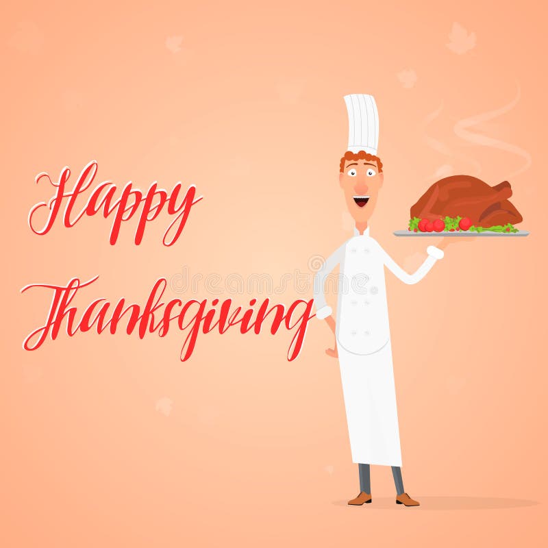 Thanksgiving, Chef Demonstrates Cooked Turkey on a Tray. Stock Vector ...