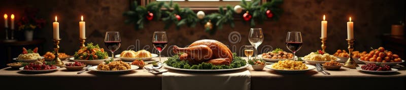 A Thanksgiving, or Christmas Feast Stock Photo - Image of dinner ...