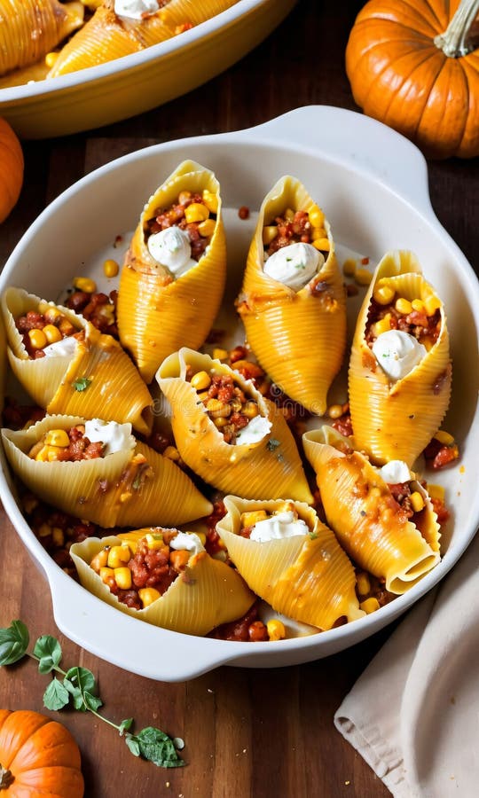 Thanksgiving Corn and Pumpkin Stuffed Pasta Shell. Generative AI Stock ...