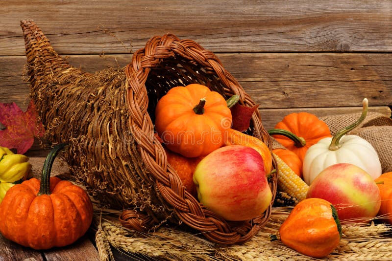 Thanksgiving Cornucopia Filled with Autumn Vegetables, Pumpkins and ...