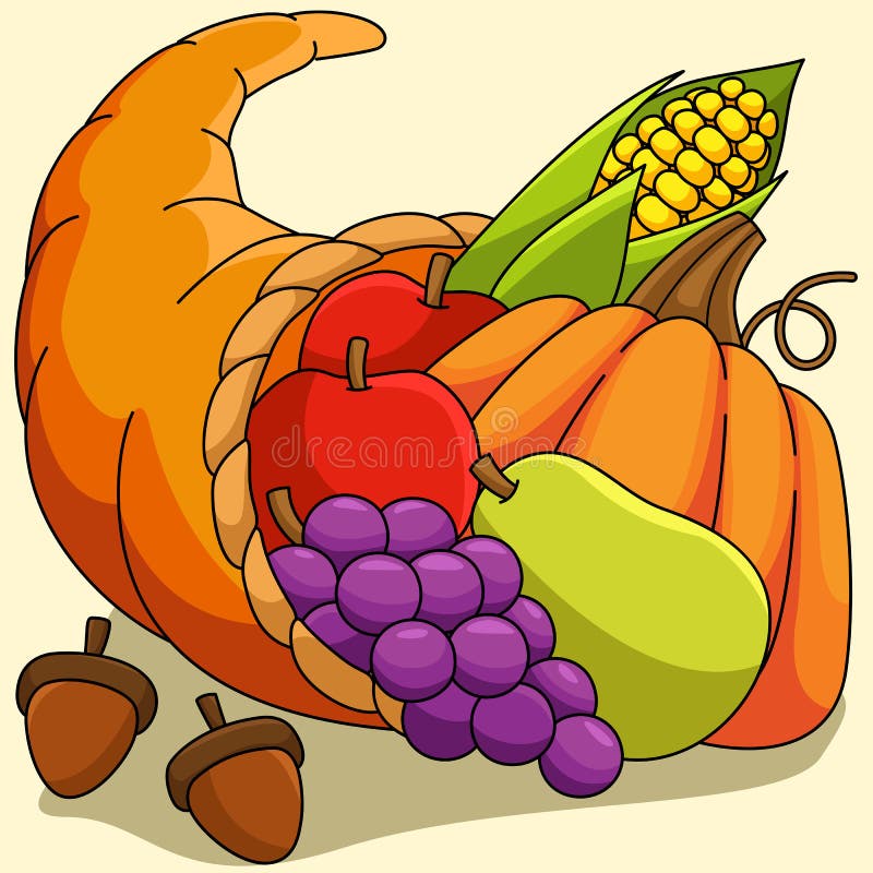 Thanksgiving Cornucopia Colored Cartoon Illustration Stock Vector ...