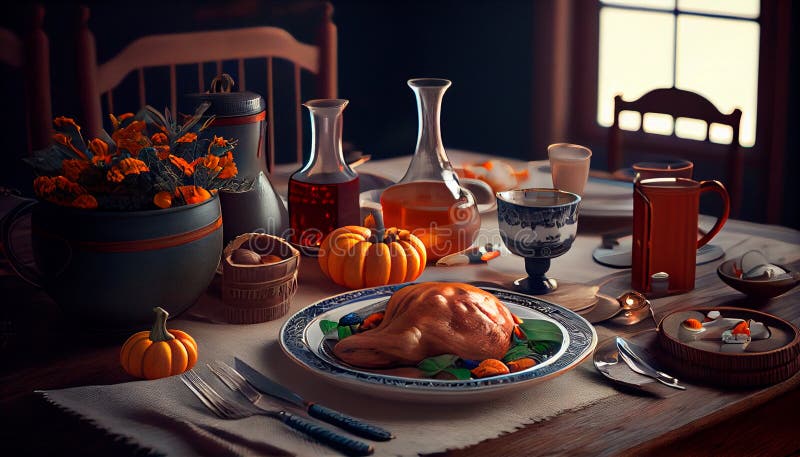 Thanksgiving Country Dinner. Generative AI Stock Illustration ...