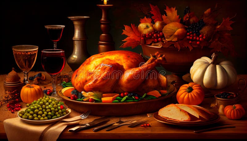 Thanksgiving Country Dinner. Generative AI Stock Illustration ...