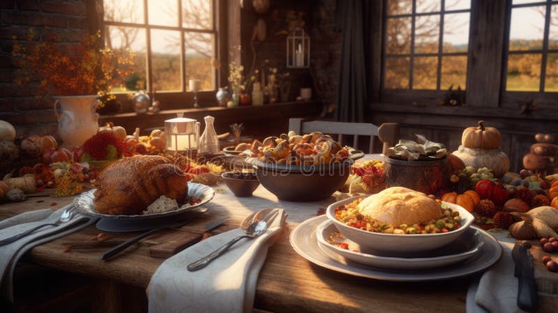 Thanksgiving Country Dinner. Generative AI Stock Illustration ...