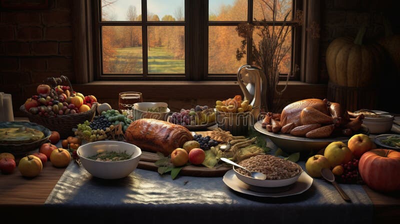 Thanksgiving Country Dinner. Generative AI Stock Illustration ...