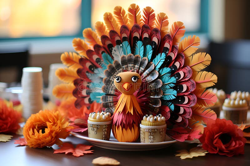 Thanksgiving Crafts Featuring Colorful Handmade Turkey Stock ...