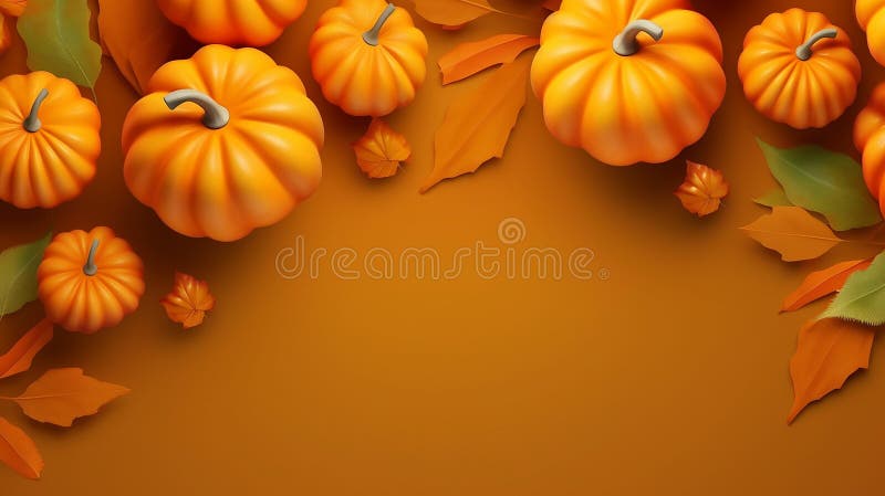 Thanksgiving Day Banner Festive Background with Realistic Pumpkin ...