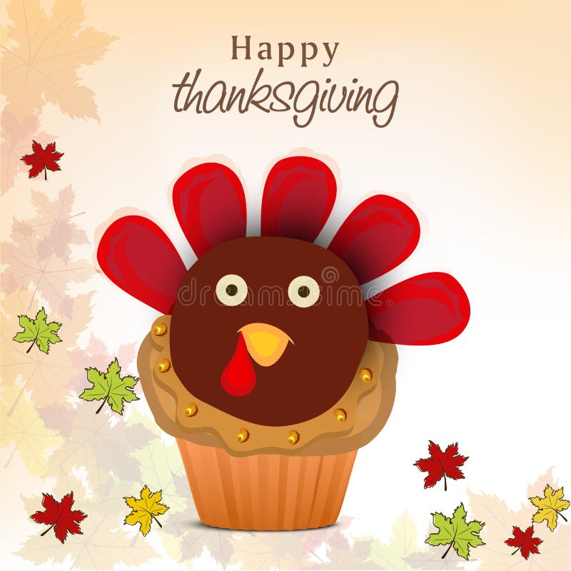 Thanksgiving Day Celebration with Turkey Cupcake. Stock Illustration ...