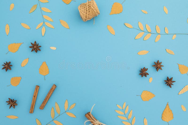 Thanksgiving Day Composition Made of Fall Leaves on Blue Background ...