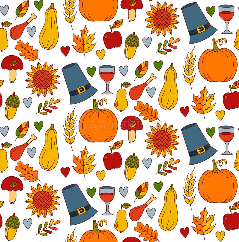 Thanksgiving Day Doodles Seamless Vector Pattern Stock Vector ...