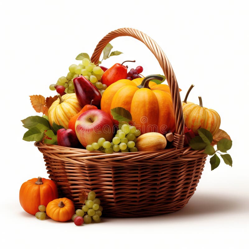 Thanksgiving Day Elements in a Brown Basket White Background Generate ...