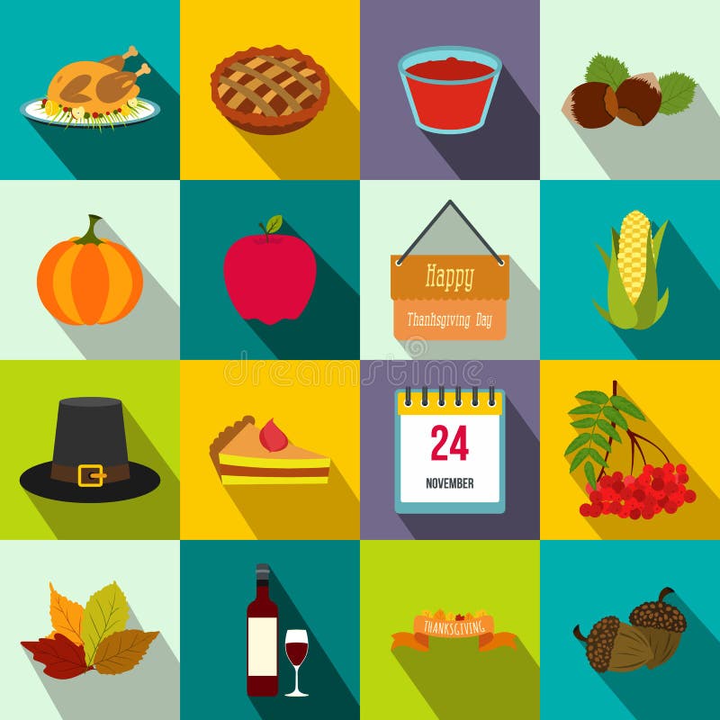 Thanksgiving Day Flat Icons Stock Vector - Illustration of celebration ...