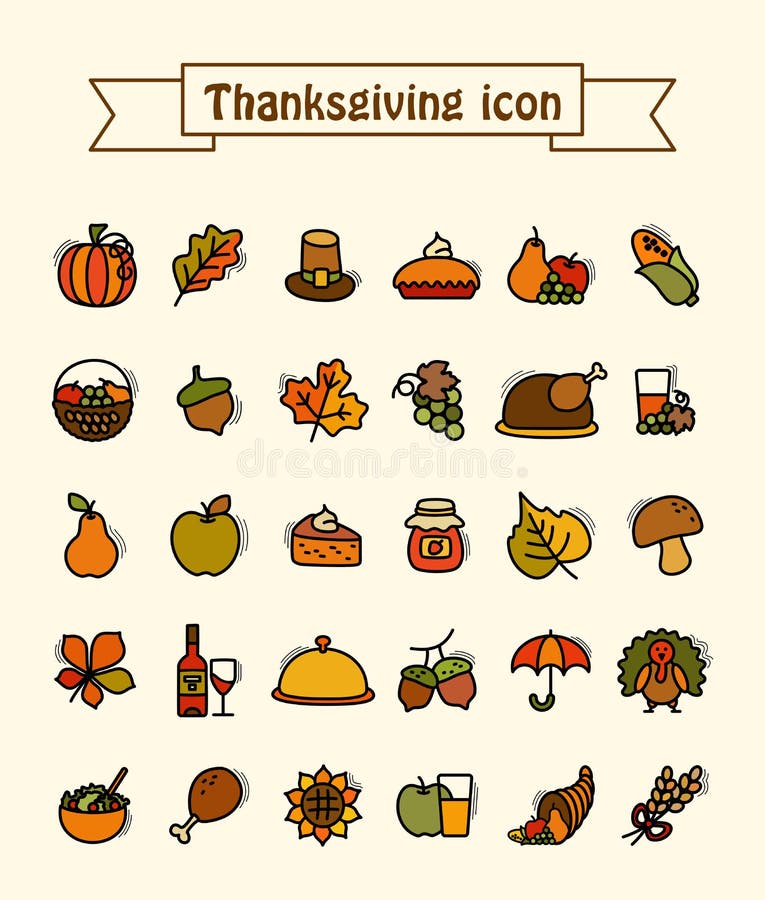 Thanksgiving Day Icons Set. Harvest Stock Vector - Illustration of ...