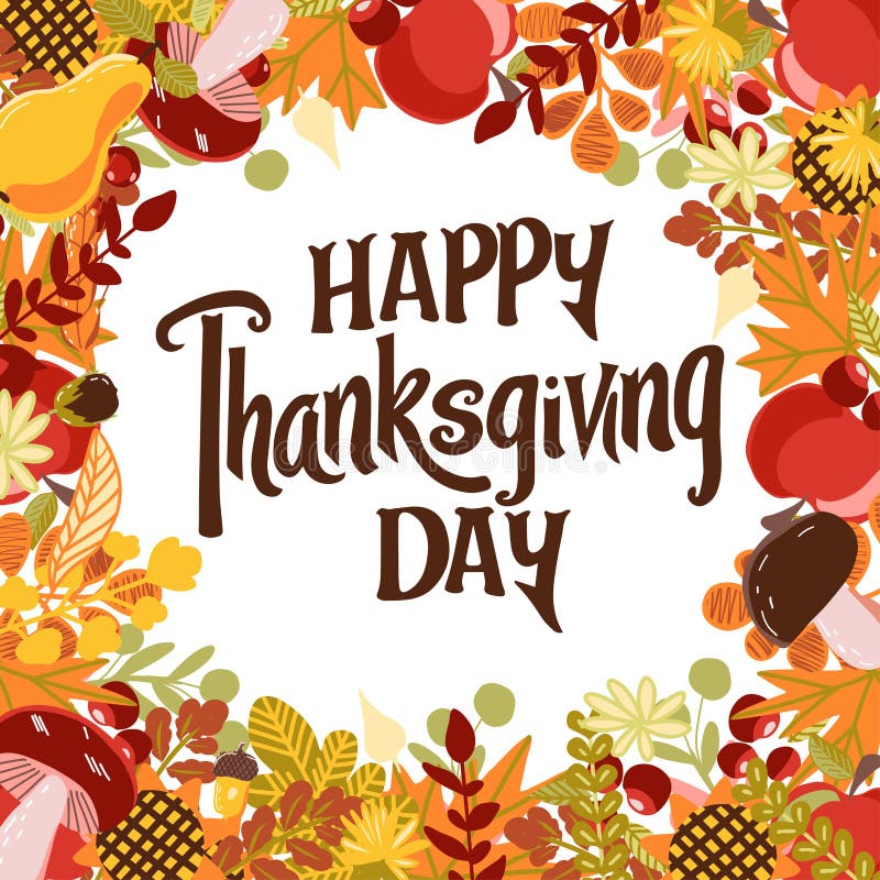 Thanksgiving Day Vector Greeting Card. Hand Drawn Illustration Stock ...