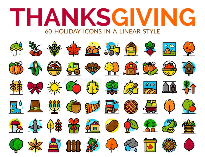 Thanksgiving Day Vector Icons Set Stock Vector - Illustration of nature ...