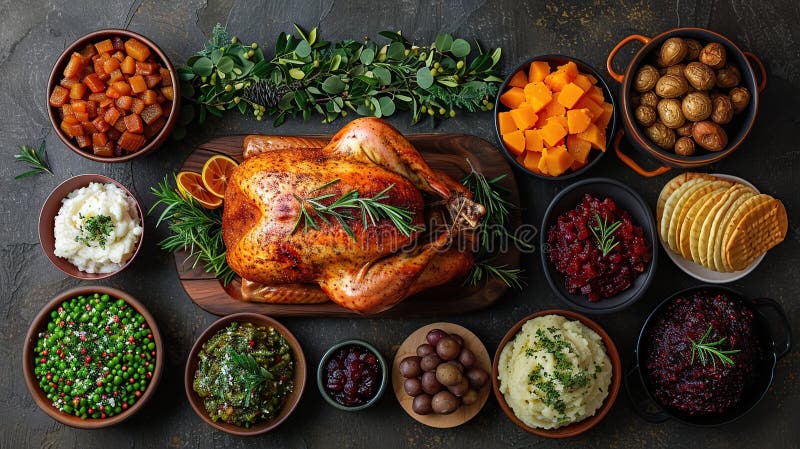 Thanksgiving Dinner Feast stock illustration. Illustration of dishes ...