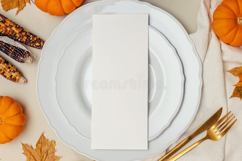 Thanksgiving Dinner Menu Mock-up, Fall Table Setting Top View Stock ...