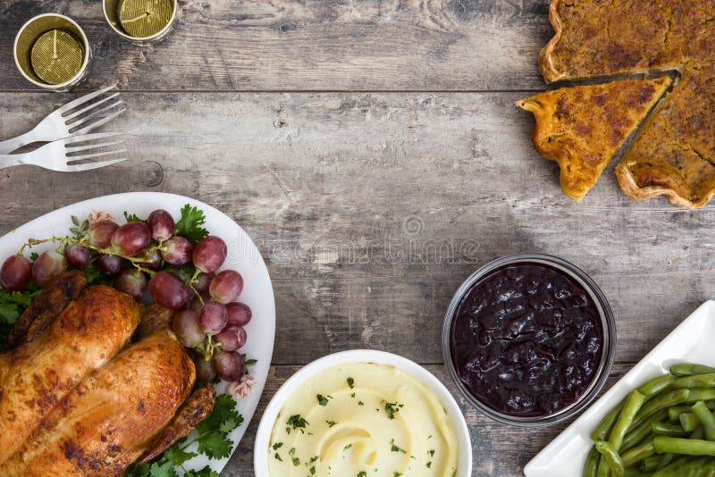 Thanksgiving Dinner on Rustic Wooden Background Stock Photo - Image of ...