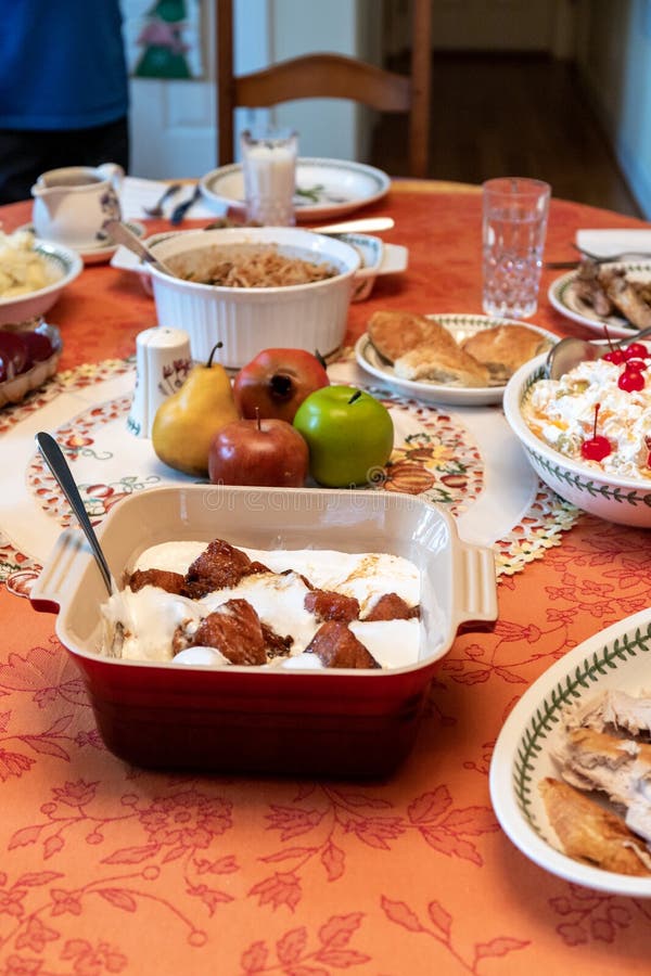 Thanksgiving Dinner Table with Many Different Food Dishes Stock Photo ...