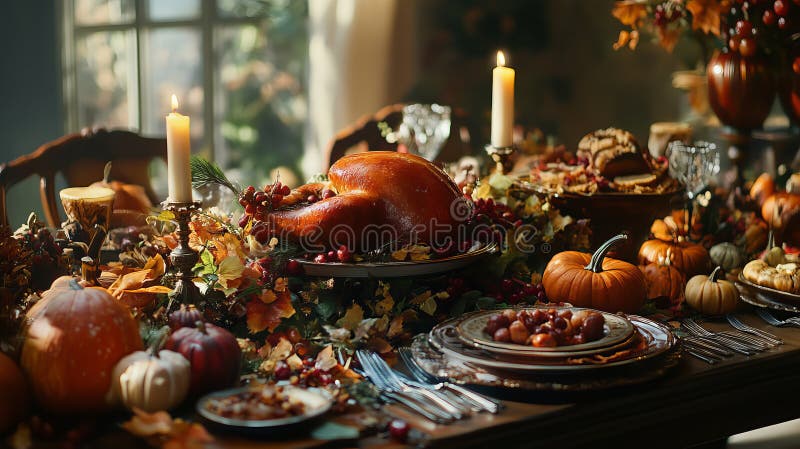 Thanksgiving Dinner Table stock illustration. Illustration of room ...