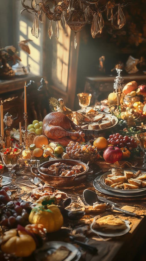 Thanksgiving Dinner Table stock illustration. Illustration of home ...