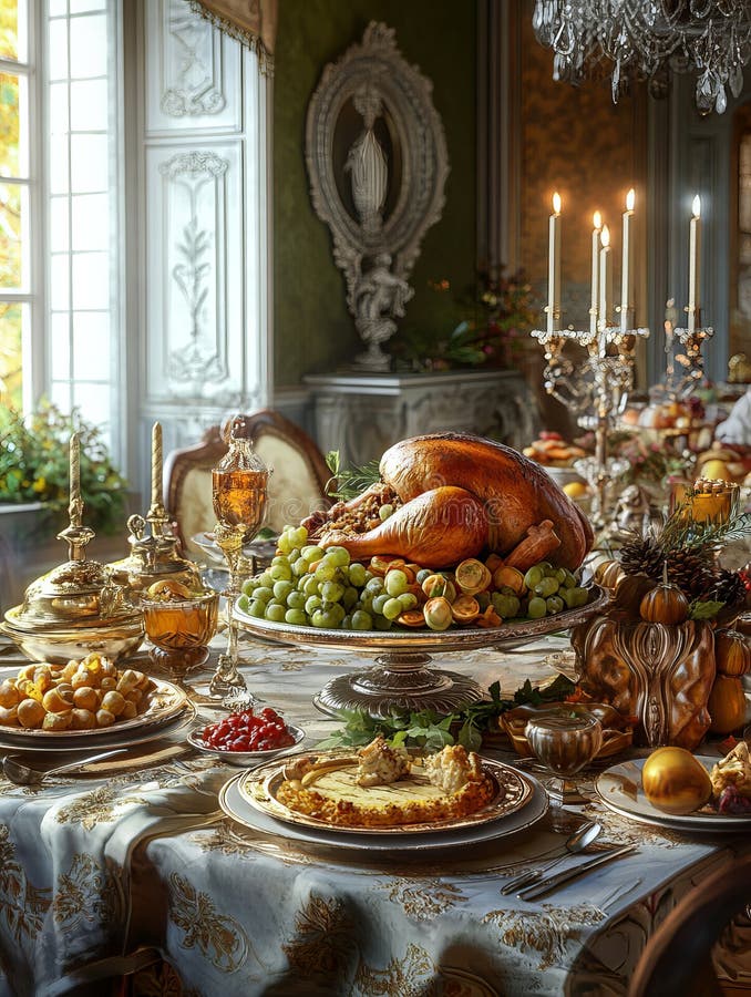 Thanksgiving Dinner Table stock illustration. Illustration of room ...