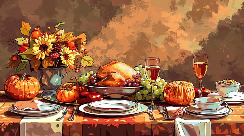 Thanksgiving Dinner Table with Vibrant Brown Backdrop Stock Photo ...