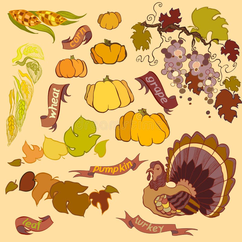 Thanksgiving Elements Set on Light Background Stock Vector ...