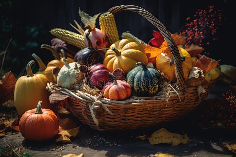 Thanksgiving Fall Autumn Cornucopia. Generative AI Stock Illustration ...