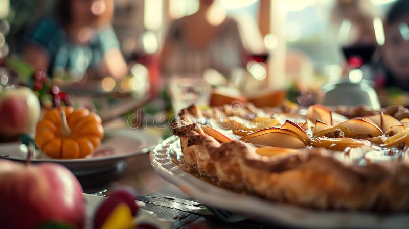Thanksgiving Family Dinner. Traditional Apple Pie Stock Illustration ...