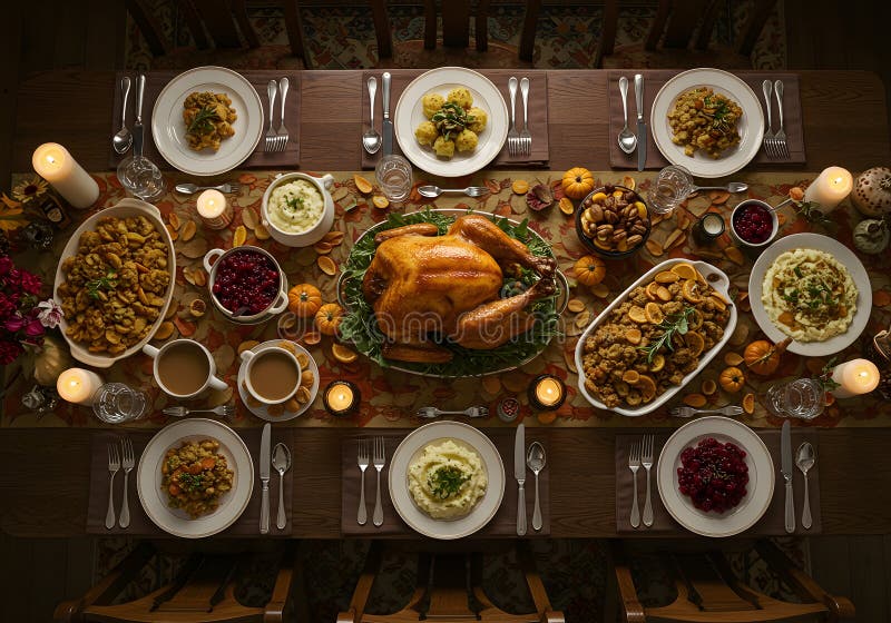 Thanksgiving Feast: a Bountiful Table of Roasted Turkey, Sides, and ...