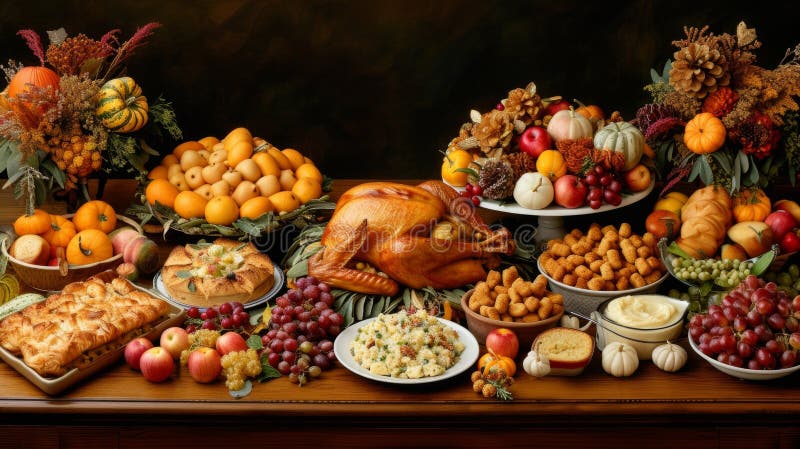 A Thanksgiving Feast with a Cornucopia of Autumn Colors and Traditional ...