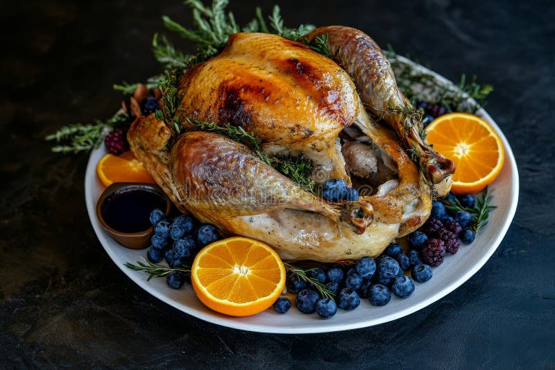 Thanksgiving Feast Featuring Roasted Turkey Stock Image - Image of ...