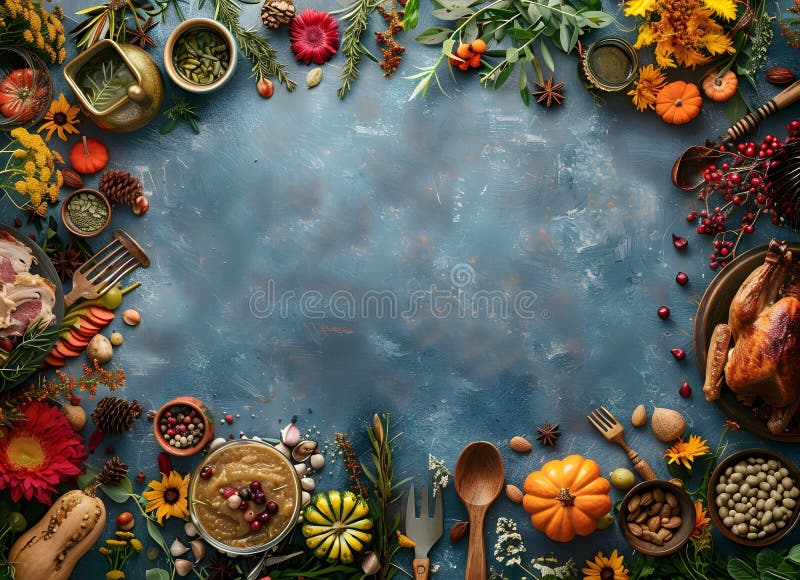 Thanksgiving Feast Food Background with Copy Space Stock Illustration ...
